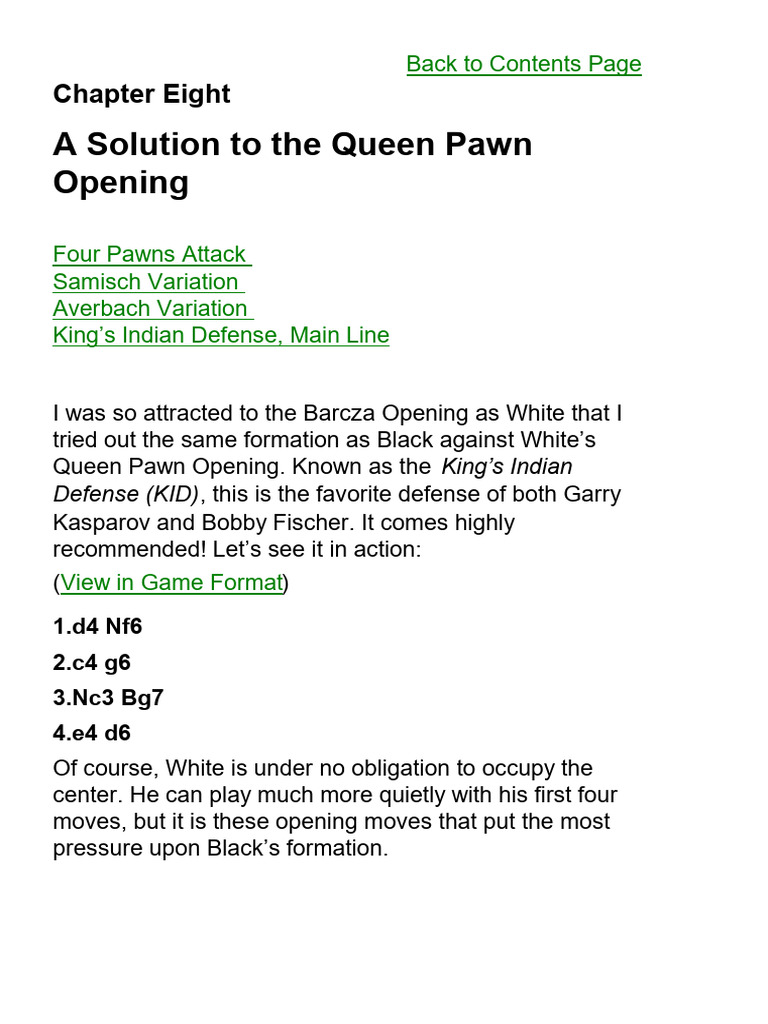 A Solution To The Queen Pawn Opening: Chapter Eight | Download Free PDF | Chess Openings ...