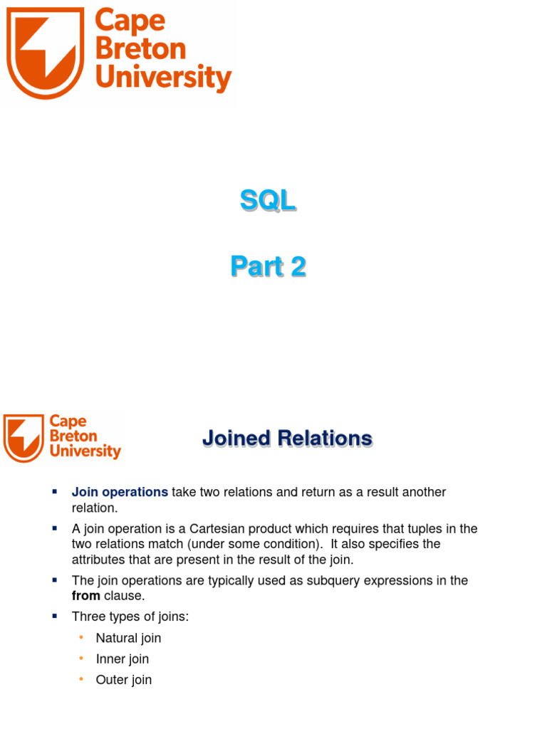 SQL - Part 2 | PDF | Database Index | Relational Model SQL - Part 2 | PDF | Database Index | Relational Model