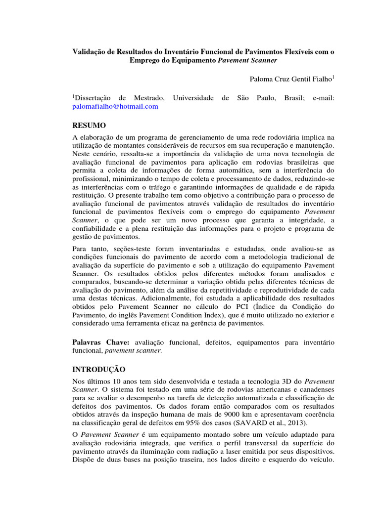 Validação do Pavement Scanner em Pavimentos | PDF | Laser | Média