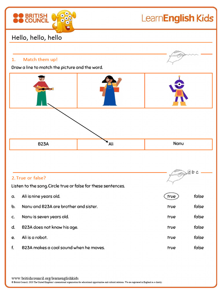 Songs Hello Hello Hello Worksheet | PDF