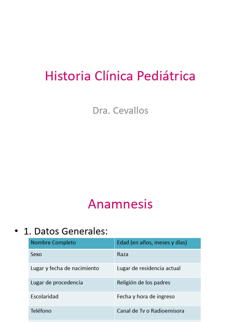 Historia ClÃ - Nica PediÃ¡trica | PDF | Especialidades Medicas | Medicina CLINICA