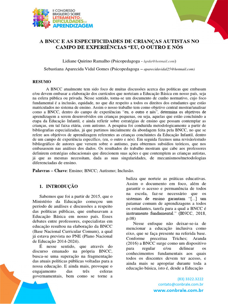 Trabalho Ev109 MD4 Sa3 Id562 21052018083035 | PDF | Espectro do autismo | Aprendizado