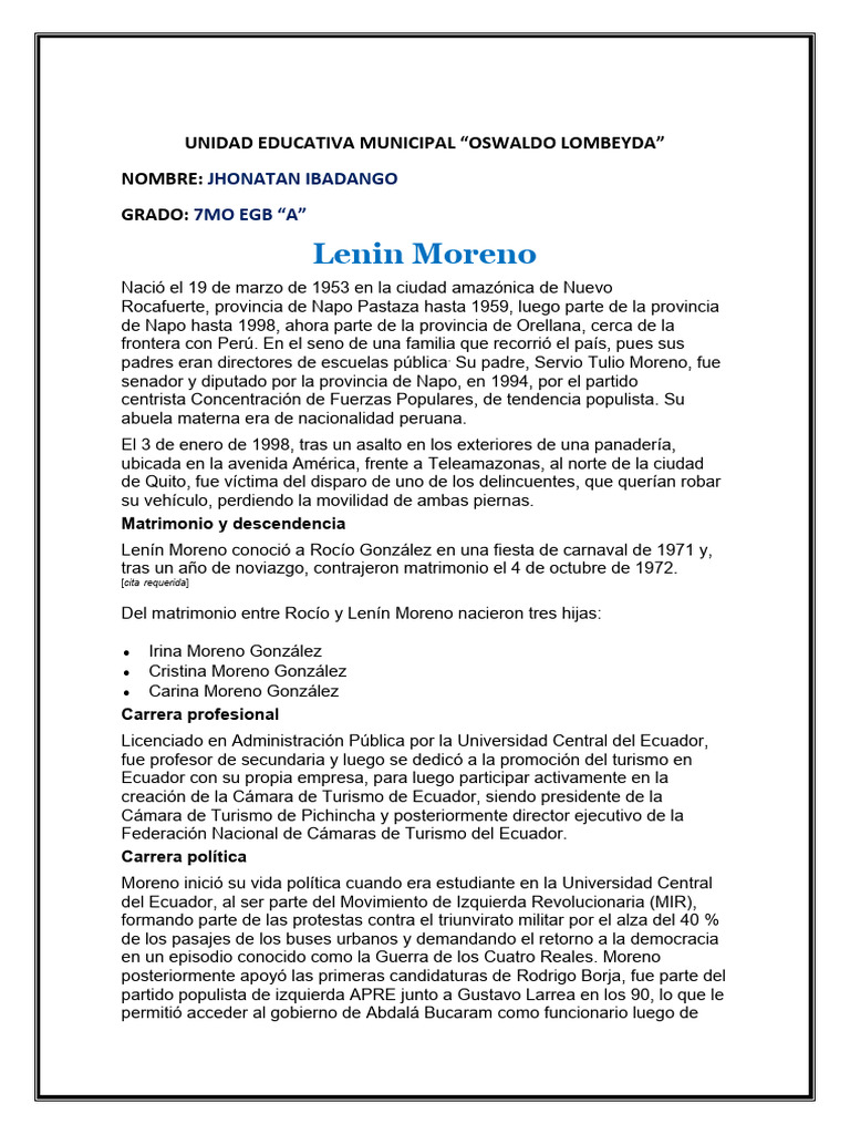 Biografía de Lenín Moreno | PDF | Gobierno | Ecuador