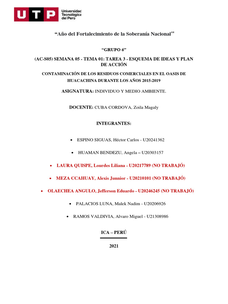 Semana 05 - Esquema de Ideas y Plan de Acción - Ind. y Med. Amb. - Utp | PDF | Contaminación ...