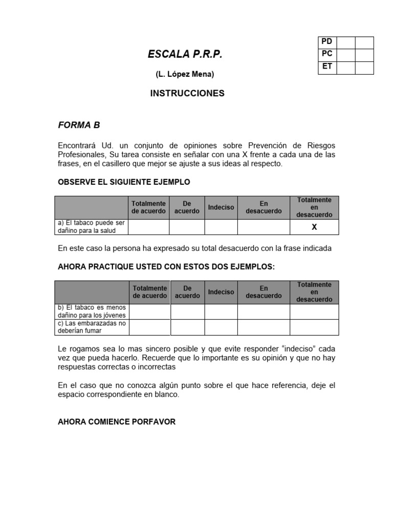 Escala PRP - Forma B | PDF