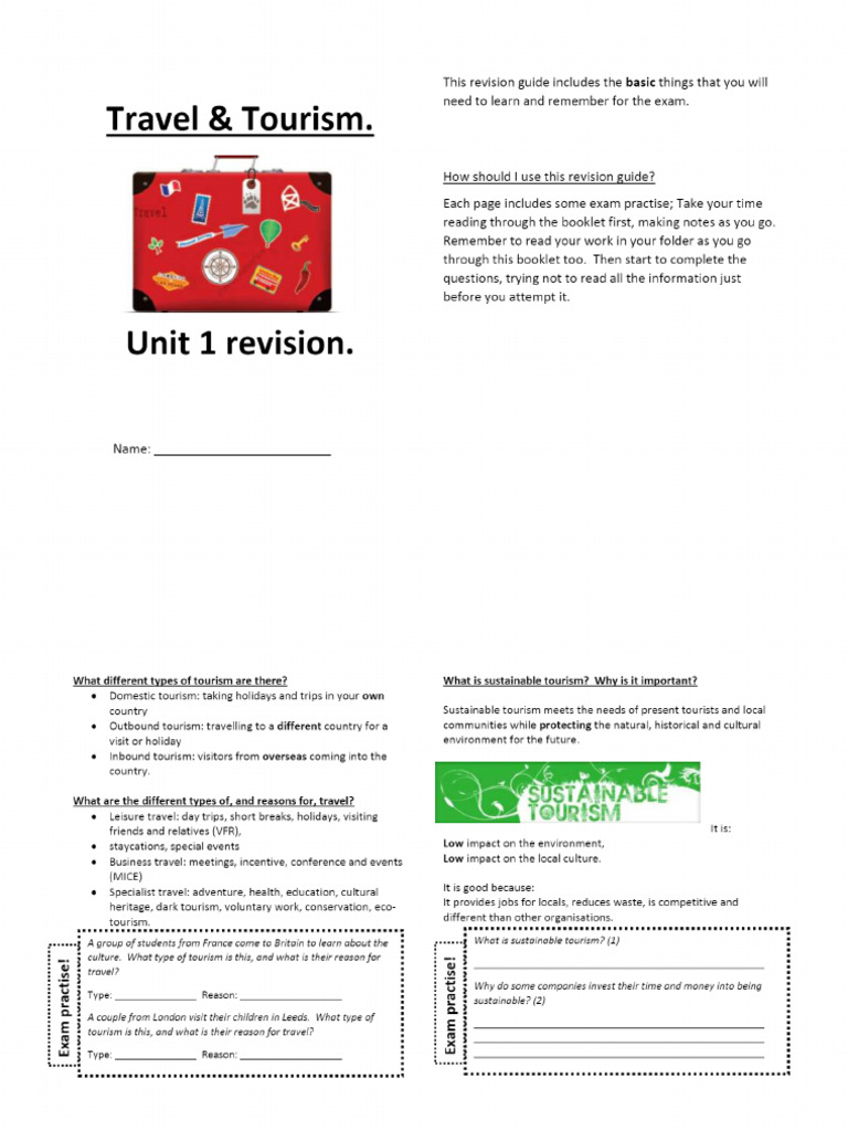 Travel and Tourism Unit 1 Revision 2 | PDF