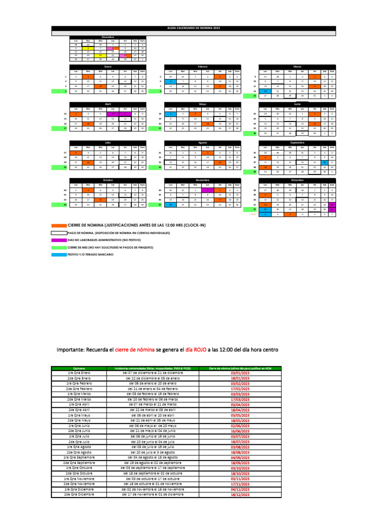 Calendario De Nomina 2023 Tiendas Pdf