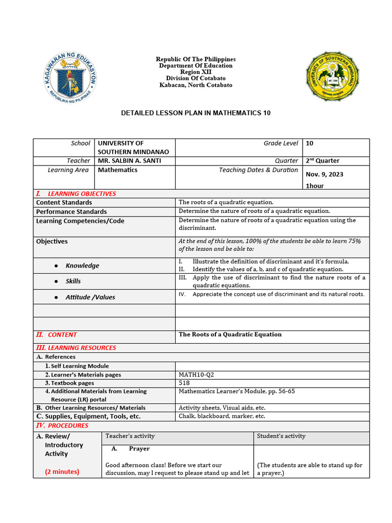 Salbin A. Santi | PDF | Quadratic Equation | Numbers