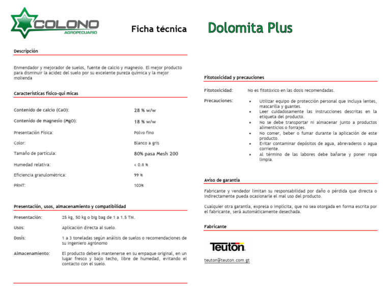 Dolomita Plus | PDF | Materiales | Sustancias químicas