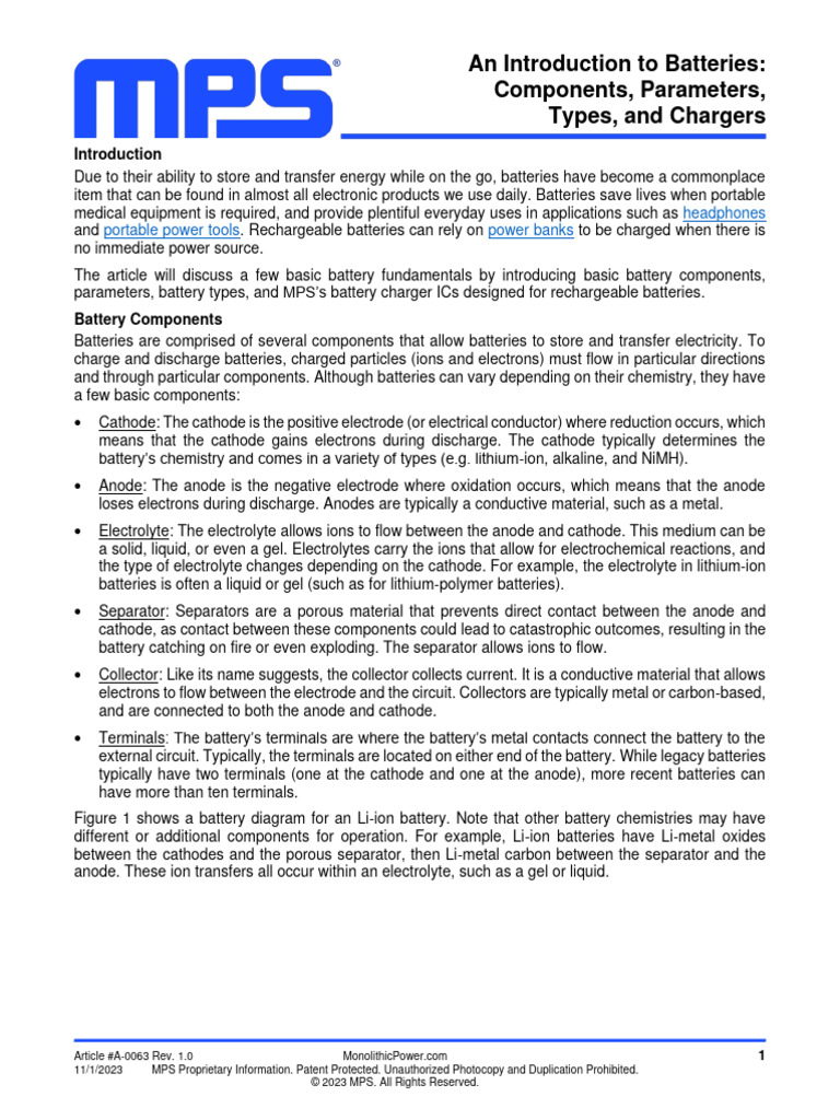 Battery Basics for Engineers | PDF | Rechargeable Battery | Anode