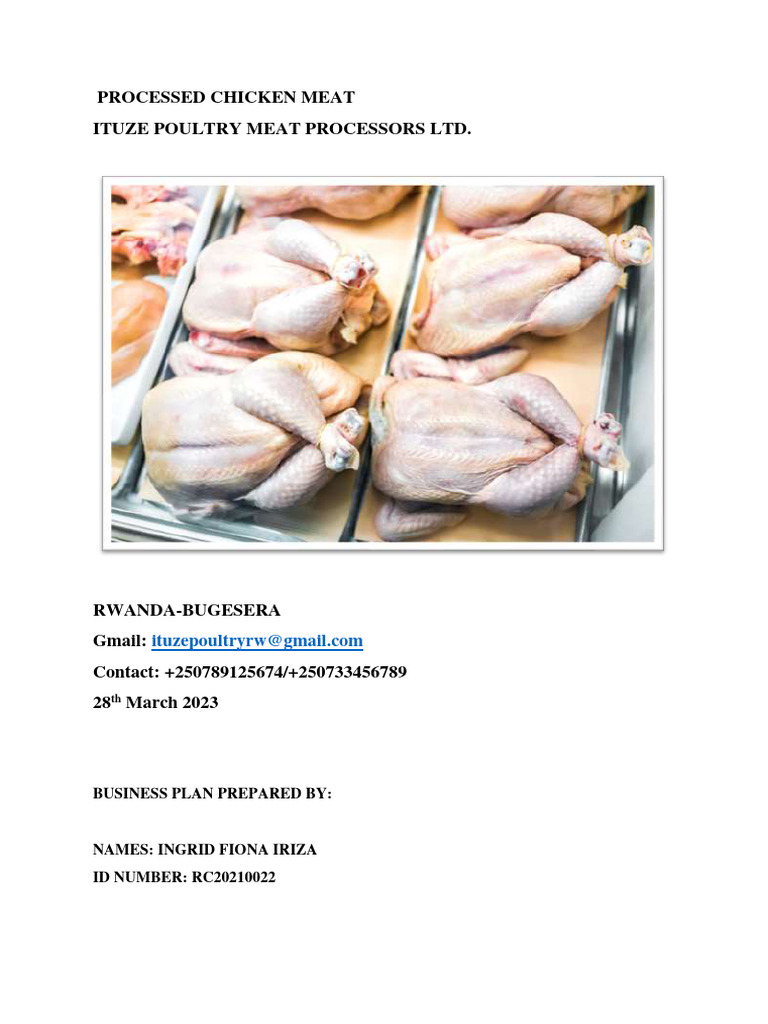 Ingrid Fiona Iriza-Ituze Poultry Meat Processing Ltd. (Individual Business Plan) | PDF | Debt | Meat