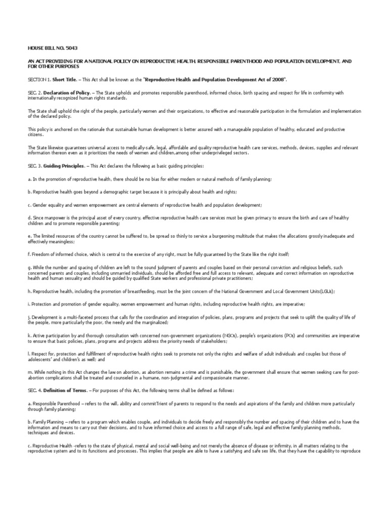 RH Bill | PDF | Social Science | Wellness