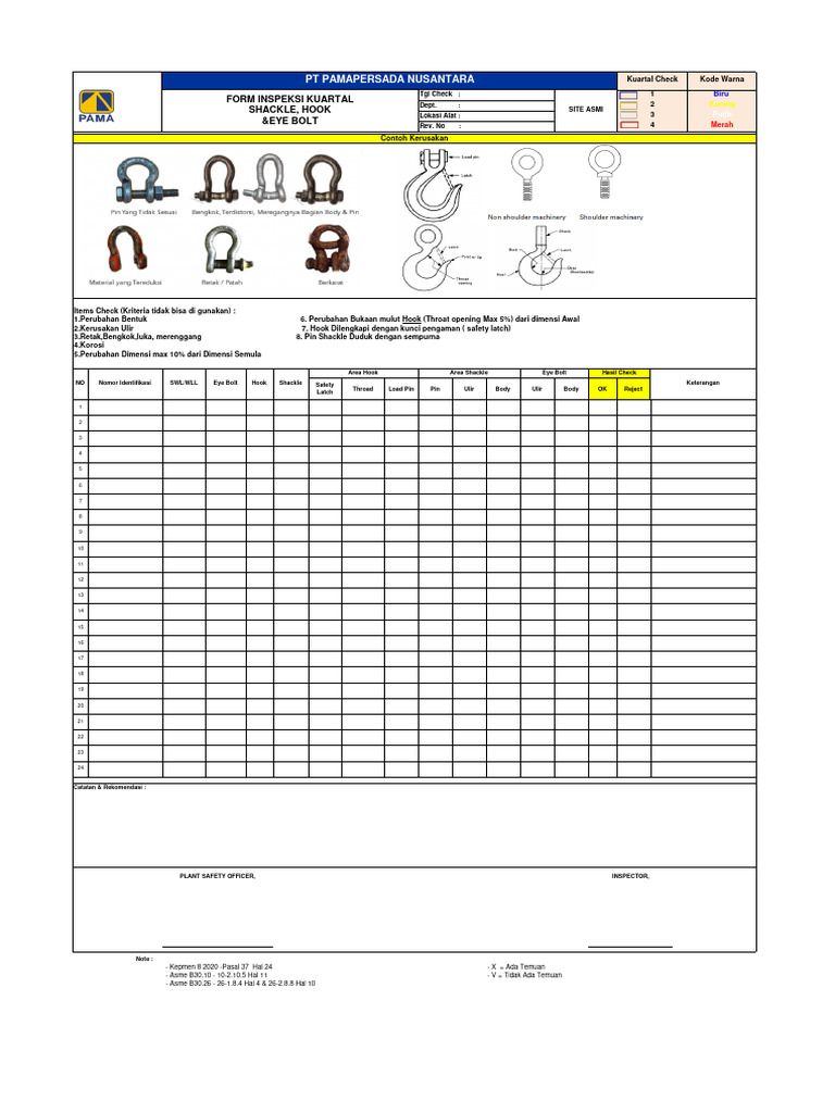 Inspeksi Shackle Hook Eyebolt | PDF