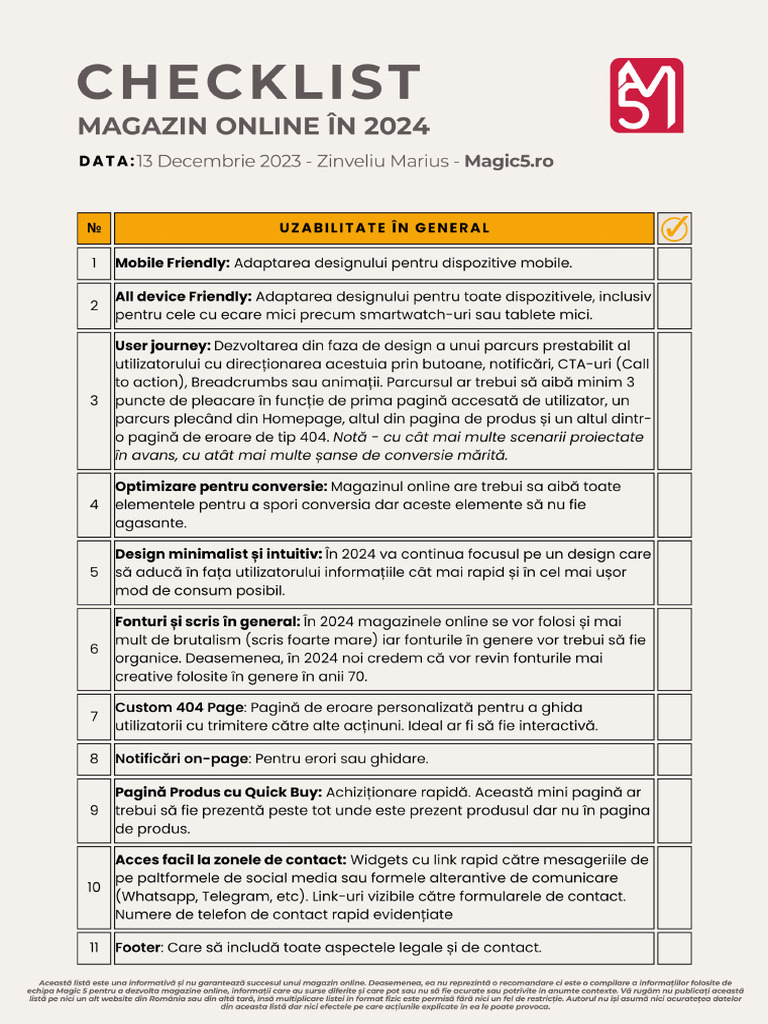 Checklist Magazin Online Magic5 2024 | PDF