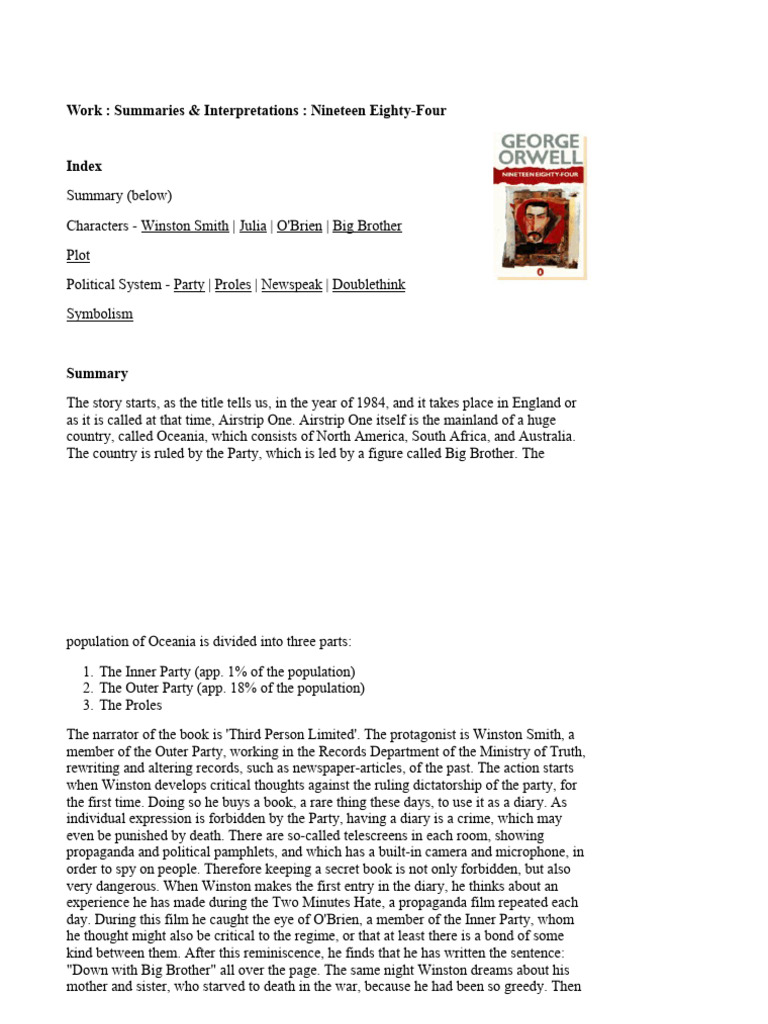 Nineteen Eighty-Four: Summary & Analysis | PDF | Social Science
