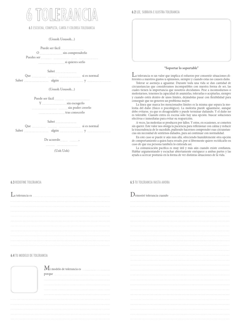 Ejercicios Sección Tolerancia Libro Singer Valores Humanos | PDF | Tolerancia