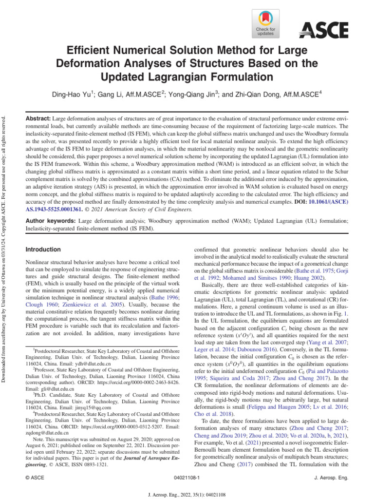 Yu Et Al 2021 Efficient Numerical Solution Method For Large Deformation ...