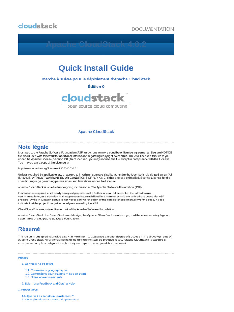 Apache - CloudStack 14.0.2 Quick - Install - Guide FR FR | PDF | License | Computing