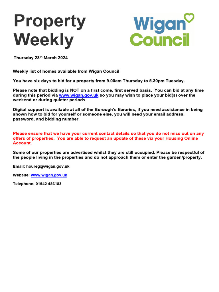 Wigan Council Weekly Property List | PDF | Leasehold Estate | Urban
