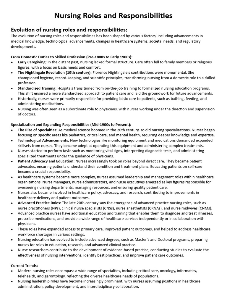 Hatem - Nursing Roles and Responsibilities Summary | PDF | Nursing | Health Care