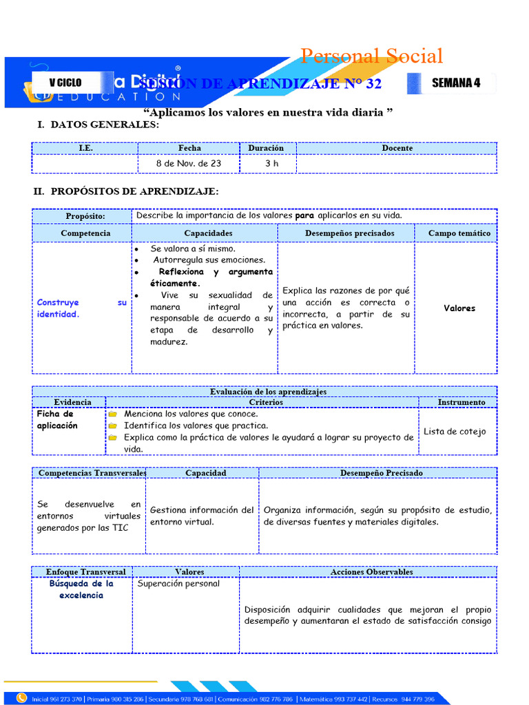 32° - Sesión - de - Aprendizaje 32°-Sem.4-Exp.7-P S | PDF | Aprendizaje | Evaluación