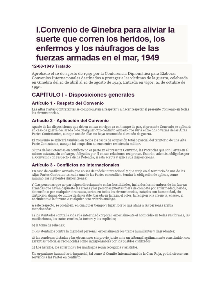 2do Convenio de Ginebra | PDF | Movimiento Internacional de la Cruz Roja y de la Media Luna Roja ...