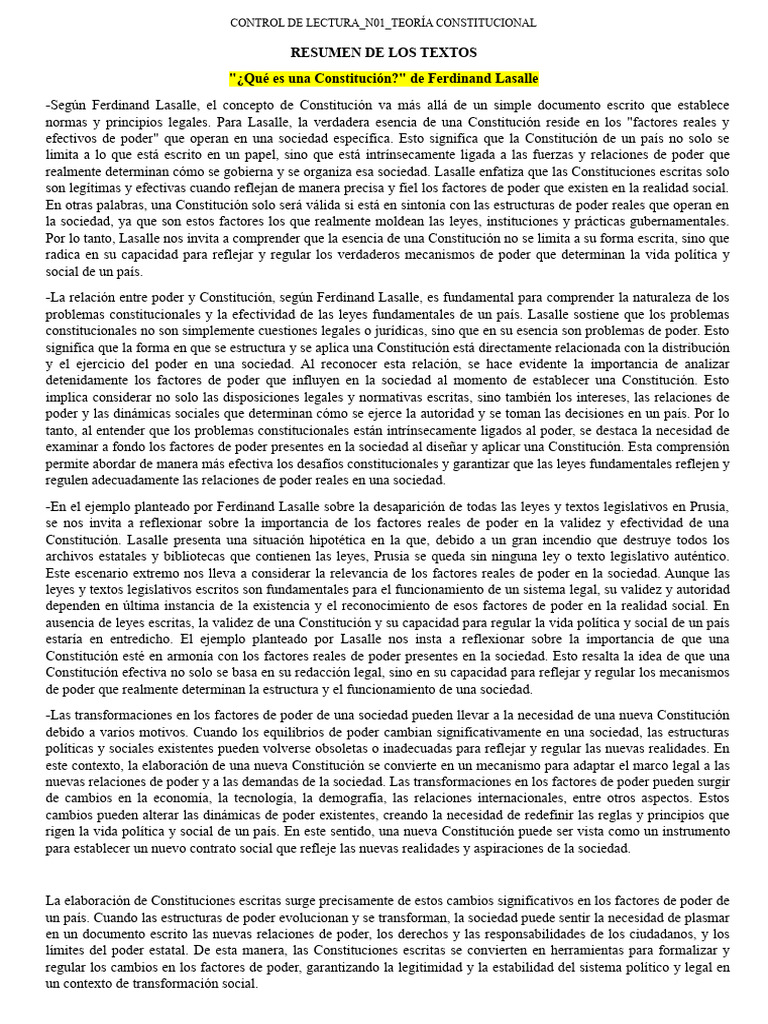 Resumen de Los Textos - Control de Lectura - N01 | PDF | Constitución | Estado (política)