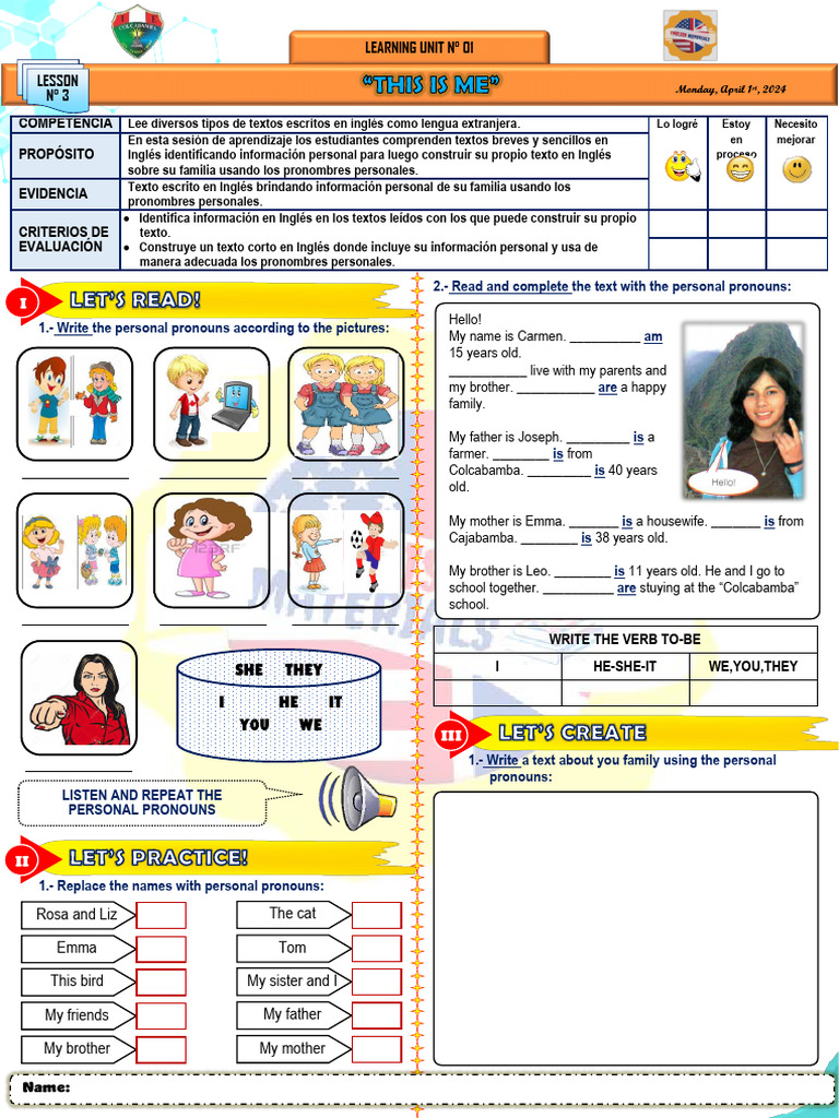 1° 2° Ficha de Actividades Week #03 UNIT 1 | PDF