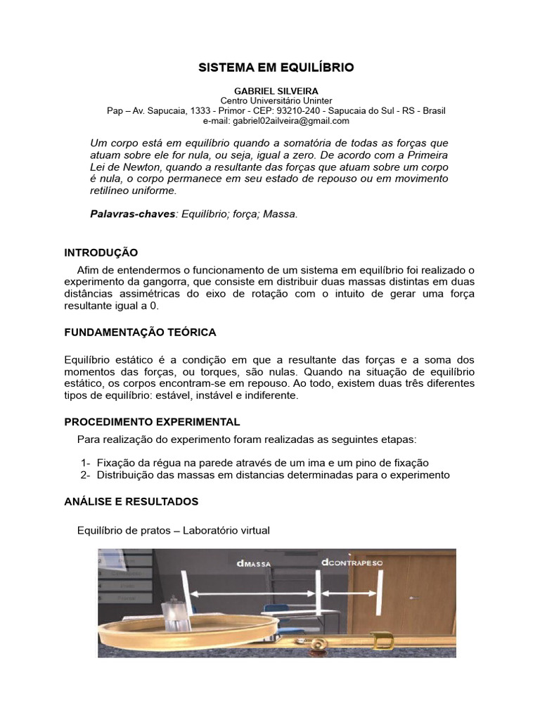 Atividade Prática - Fisica Mecanica Uninter | PDF | Força | Massa Atividade Prática - Fisica Mecanica Uninter | PDF | Força | Massa