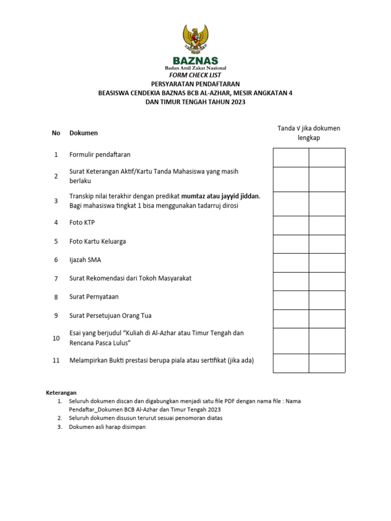 Form Check List Dan Format Dokumen | PDF