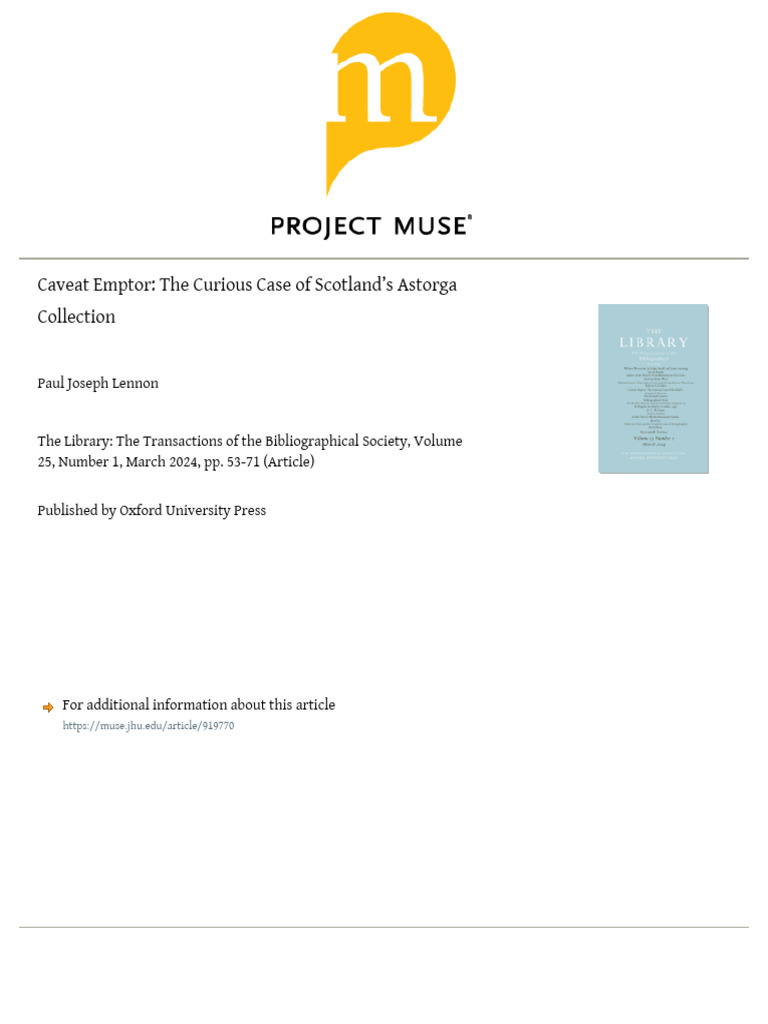 Caveat Emptor: The Curious Case of Scotland's Astorga Collection - Paul Joseph Lennon | PDF ...