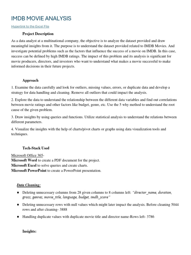 IMDB Movie Success Analysis Insights | PDF | Data | Microsoft Excel