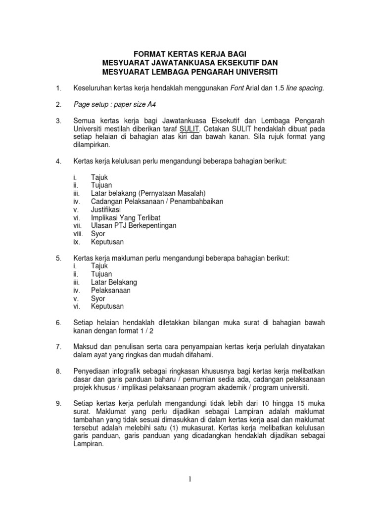 1 Format Kertas Kerja Eksekutif | PDF
