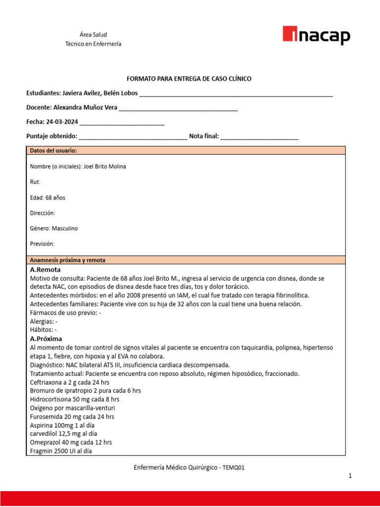 Formato de Entrega Caso Clínico | PDF | Infección | Condicion cronica