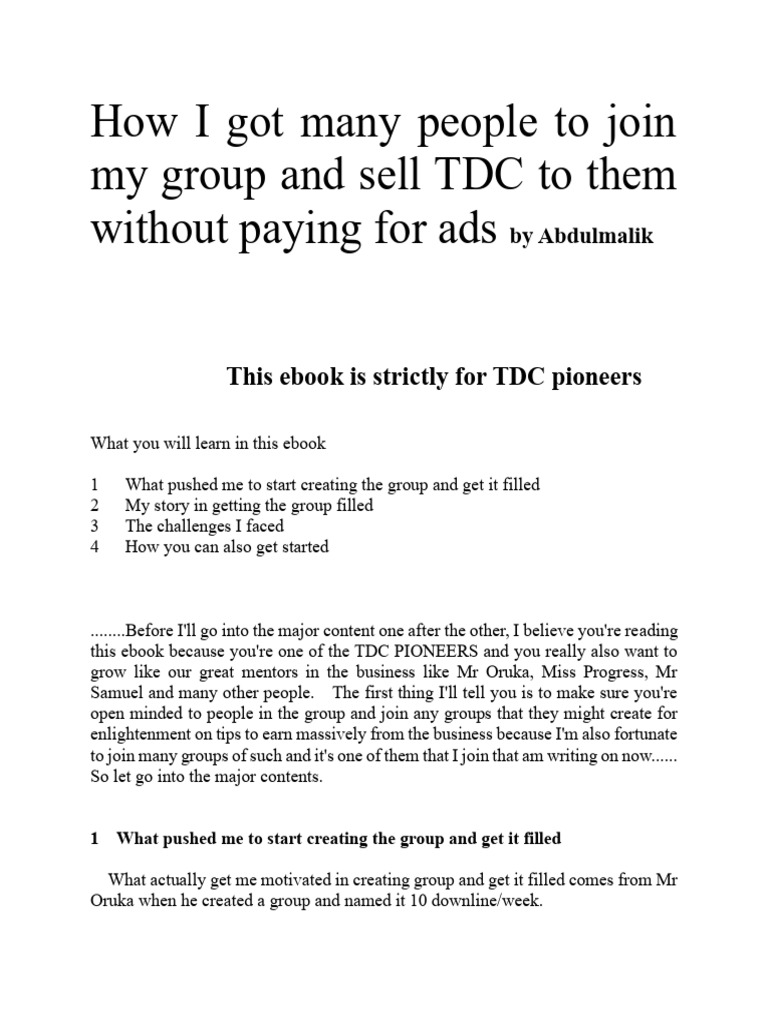 How I Get Many People To Join My Group and Sell TDC To Them | PDF