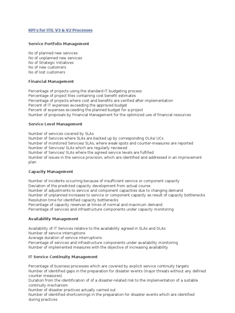 Itil Kpi | Download Free PDF | Itil | Service Level Agreement