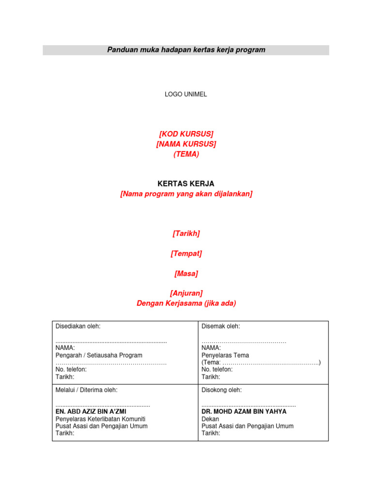 4 Format Kertas Kerja Program | PDF