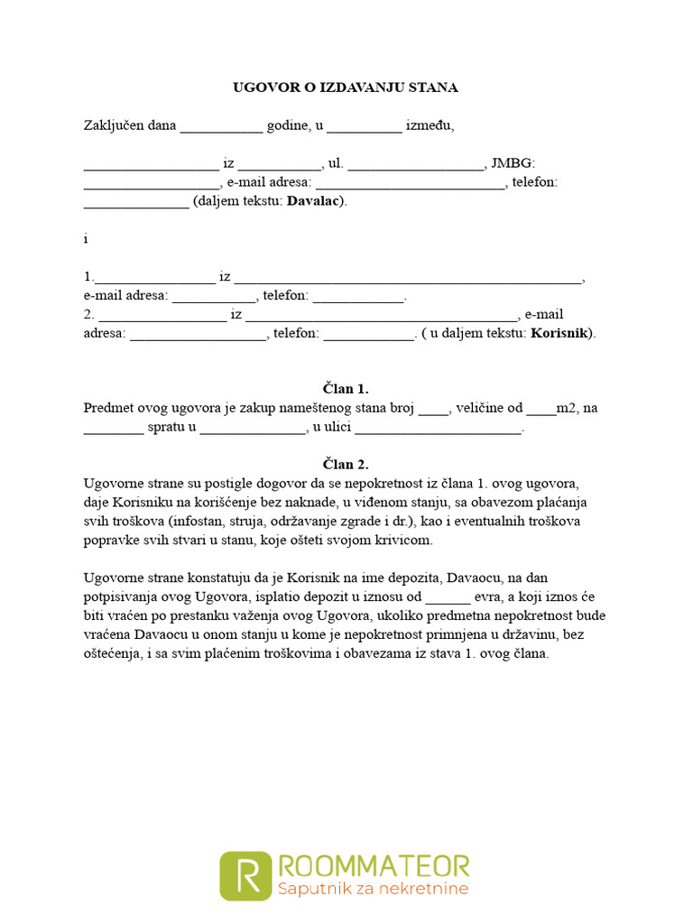 Ugovor Za Izdavanje Stana | PDF