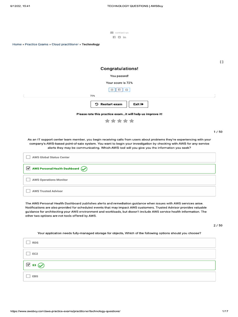 Exam1 AWS-Certified-Cloud-Practitioner - Sample-Questions | PDF