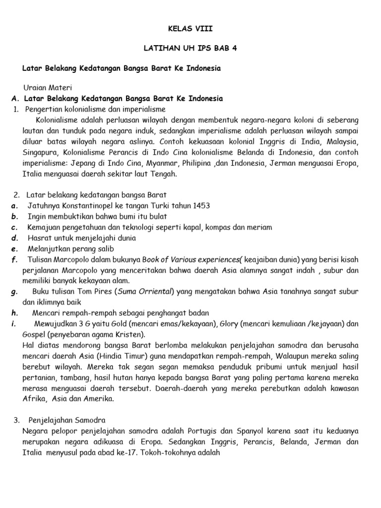 (Rangkap 4) Kelas Viii Ips Latihan Uh | PDF