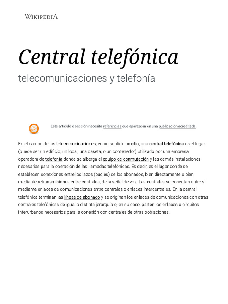 Central Telefónica - Wikipedia, La Enciclopedia Libre | PDF | Central ...