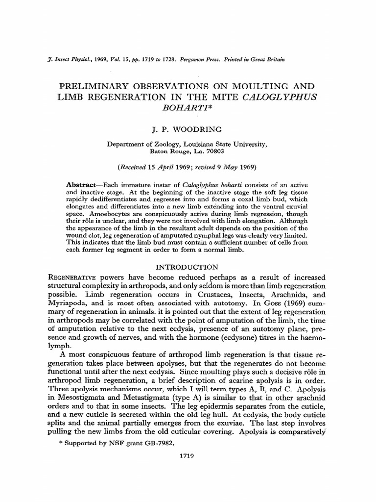 Preliminary Observations On Moulting and Limb Regeneration in The Mite ...