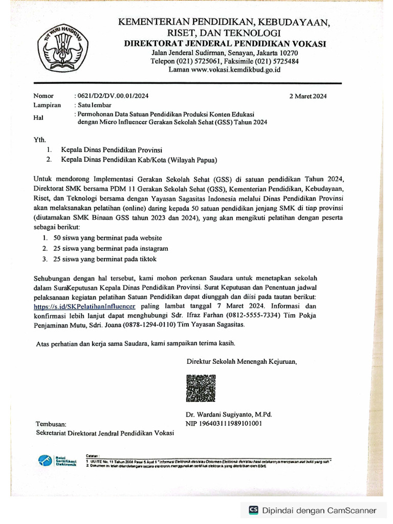 Surat Dirjen Vokasi | PDF