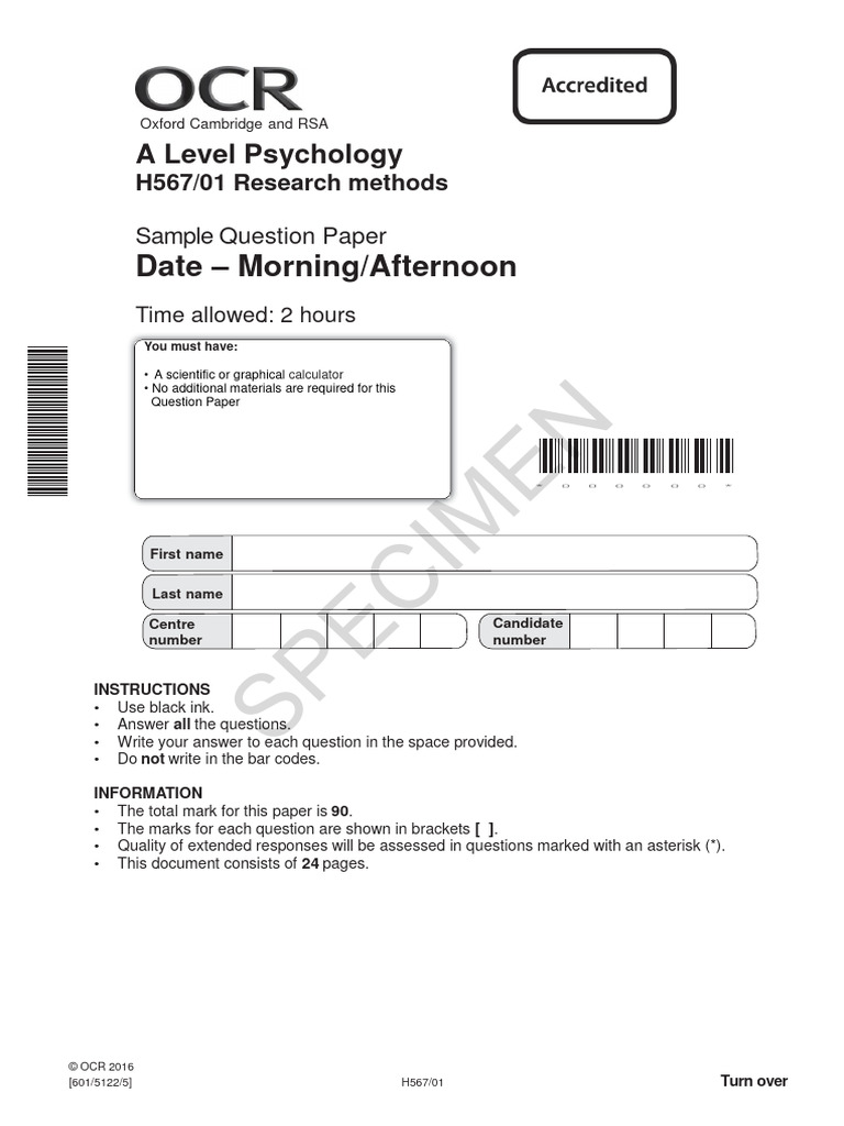 Unit h567 01 Research Methods Sample Assessment Materials | PDF ...