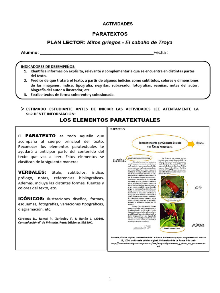 Ficha de Actividades (Elementos Paratextuales) | PDF