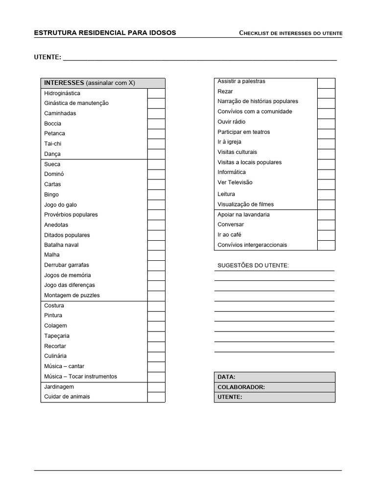 Check-List de Interesses Utente | PDF