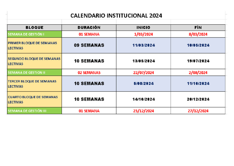 Calendario Insitucional 2024 | PDF