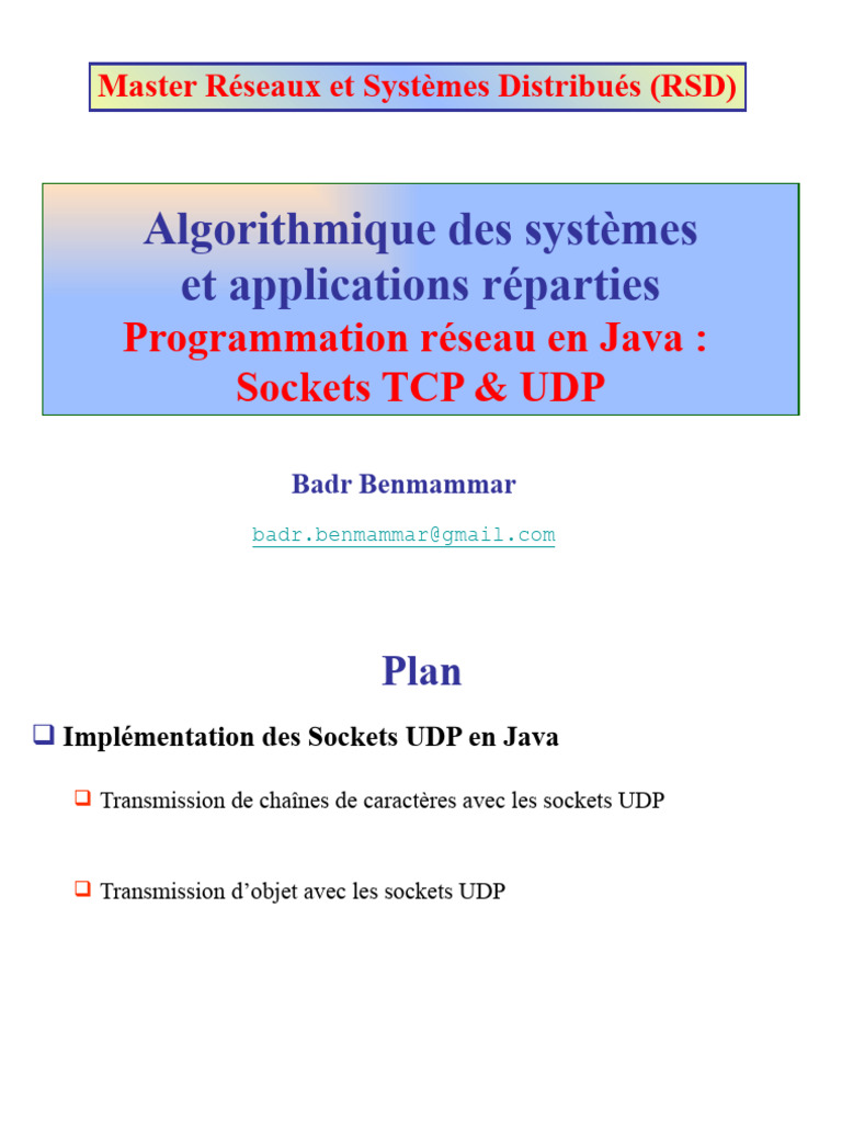Cours3 RSD Socket TCP UDP-partie-3 | PDF | Protocole de contrôle de transmission | Java (Langage ...
