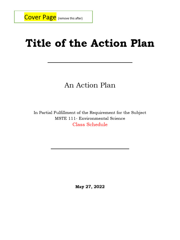 Action Plan Cover Page Template 1 | PDF