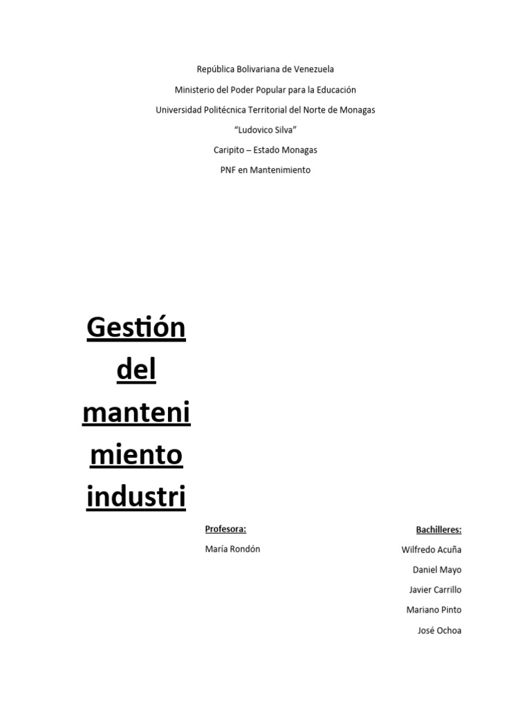 Gestión Del Mantenimiento Industrial | PDF | Presupuesto | Business